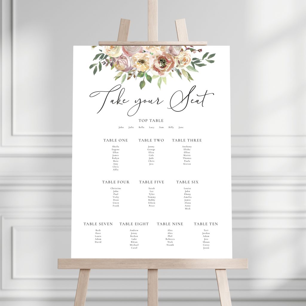 Emily Wedding Table Plan | Wedding Stationery | Tops Designs