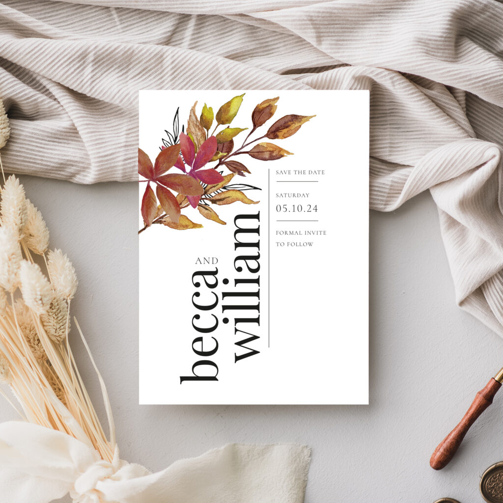 Autumn Leaf Save the Date Invitation | Wedding Stationery | Tops Designs