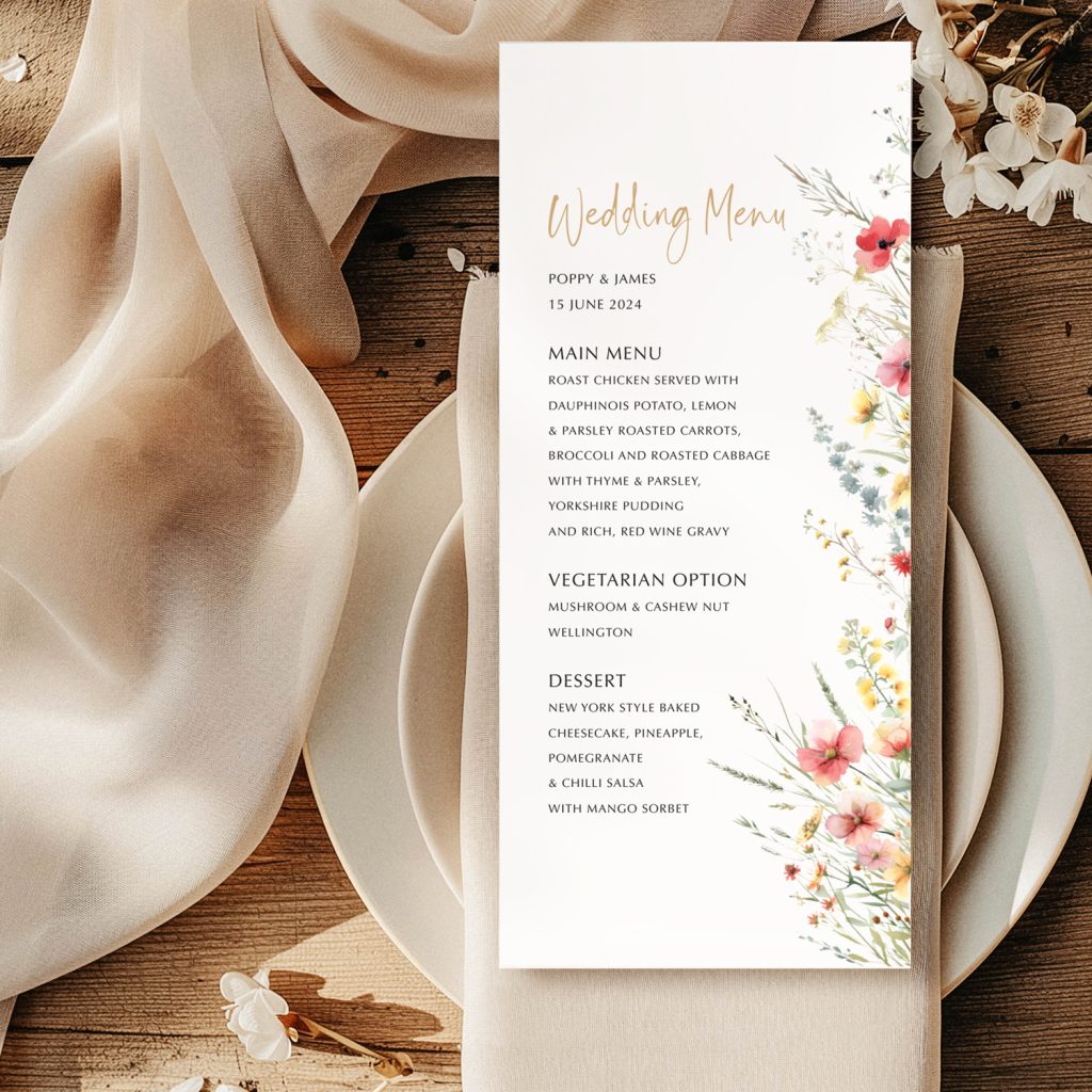 Poppy Wedding Menu | Wedding Stationery | Tops Designs